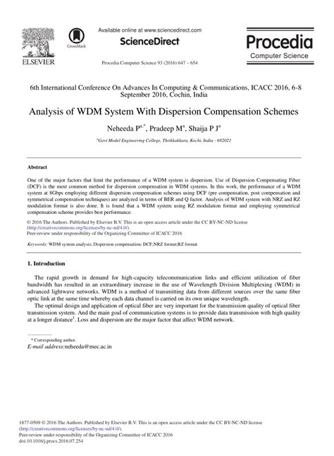 Pdf Analysis Of Wdm System With Dispersion Compensation Schemes