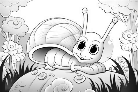아이들을 위한 흑백 색칠 공부 책 귀여운 달팽이 프리미엄 사진