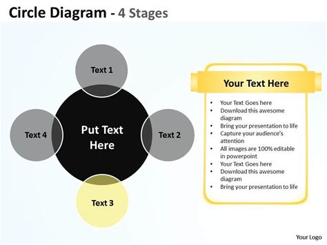 Circle Diagram Flow Stages 4 PowerPoint Presentation Designs Slide PPT Graphics