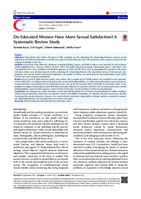 Pdf Do Educated Women Have More Sexual Satisfaction A Systematic