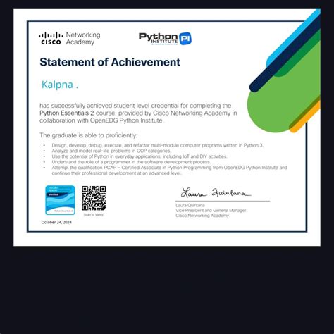 🎉excited To Share That I Have Successfully Completed The Python Essentials 2 Course Offered By