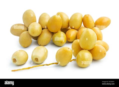 Fresh Yellow Dates Fruits Isolated On White Background Clipping Path