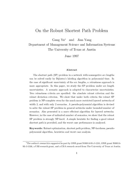 Pdf On The Robust Shortest Path Problem