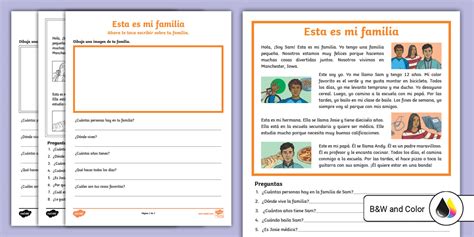 Esta Es Mi Familia Hoja De Trabajo De Lectura Y Escritura Para Nivel