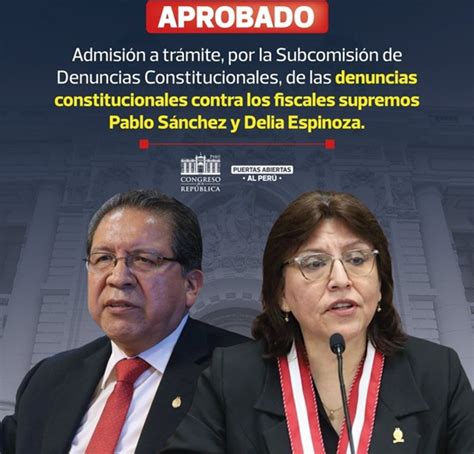 Congreso Del Perú Admite A Trámite Denuncia Constitucional Contra