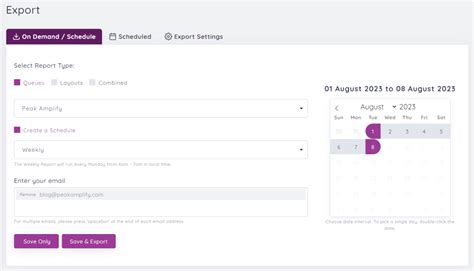 Redesigned Export Screen Peak Analytics Peak Amplify