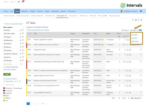 Task Views Card Table And Simple Intervals Help Documentation