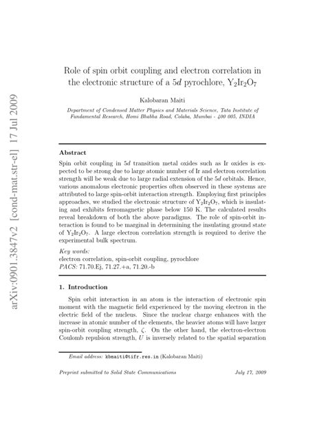 Pdf Role Of Spin Orbit Coupling And Electron Correlation In The Ground State Properties Of 5d