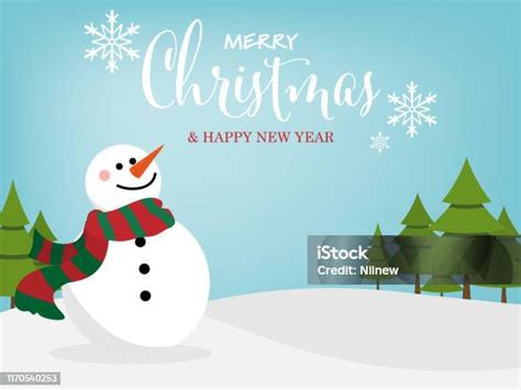 소나무와 메리 크리스마스와 함께 언덕에 겨울 사용자 정의눈사람의 크리스마스 만화 Amp 새해 해피 뉴 해 텍스트 귀여운 크리스마스 휴일 만화 캐릭터 배경입니다 크리스마스를