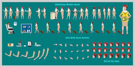 아름다운 여성 스튜어디스 워크 사이클 애니메이션 캐릭터 디자인 모델 시트 소녀 캐릭터 디자인 및 턴어라운드 벡터 등장인물에 대한 스톡 벡터 아트 및 기타 이미지 Istock