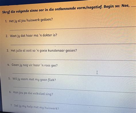 Skryf Die Volgende Sinne Oor In Die Studyx