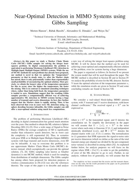 Pdf Near Optimal Detection In Mimo Systems Using Gibbs Sampling