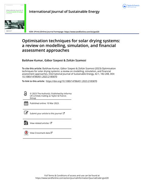 Pdf Optimisation Techniques For Solar Drying Systems A Review On Modelling Simulation And
