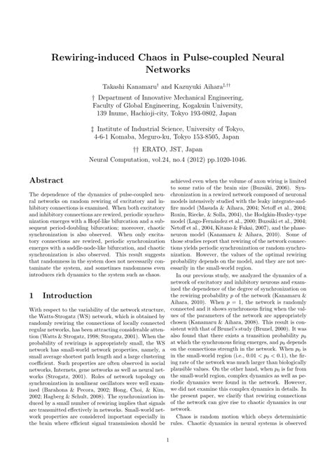 Pdf Rewiring Induced Chaos In Pulse Coupled Neural Networks