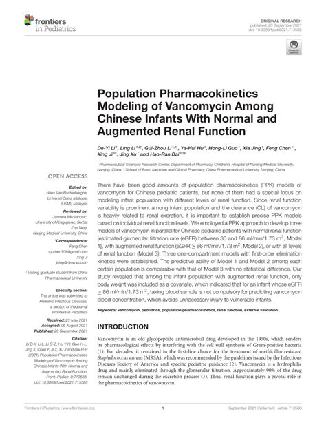 Pdf Population Pharmacokinetics Modeling Of Vancomycin Among Chinese
