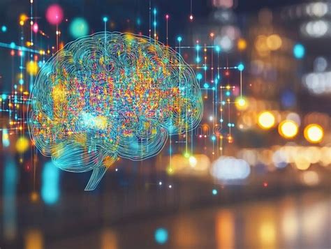 Digital Representation Of A Glowing Brain Constructed With Multicolored Light Particles And