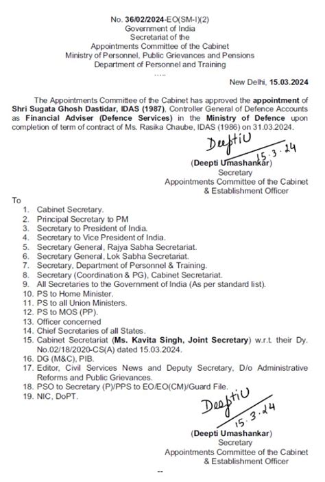 Sugata Ghosh Dastidar Appointed As Financial Adviser Defence Services