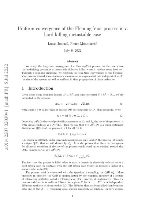 Pdf Uniform Convergence Of The Fleming Viot Process In A Hard Killing