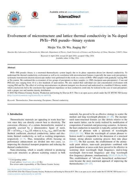 Pdf Evolvement Of Microstructure And Lattice Thermal Conductivity In Na Doped Pbte Pbs Pseudo