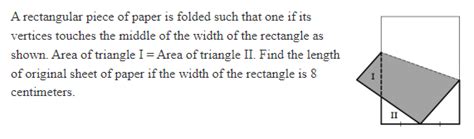 Solved A Rectangle Piece Of Paper Is Folded Such That One If Chegg