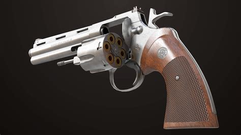 Revolver 05 Silver Colt Python All Pbr Unity Ue Textures 3d Model By