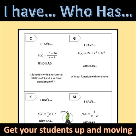 Transformations Of Functions AP Precalculus Activity I Have Who Has Made By Teachers