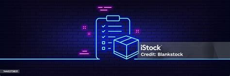 소포 체크리스트 라인 아이콘입니다 물류 확인 네온 라이트 광선 효과 벡터 0명에 대한 스톡 벡터 아트 및 기타 이미지 0명