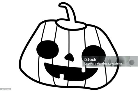 귀여운 할로윈 낙서 호박 와 행복한 재미있는 얼굴 표정 10 월 손으로 그린 장식 잭 오 랜턴 캐릭터 어린이용 색칠 공부 페이지 아이 평면 벡터 그림은 흰색에 고립되어