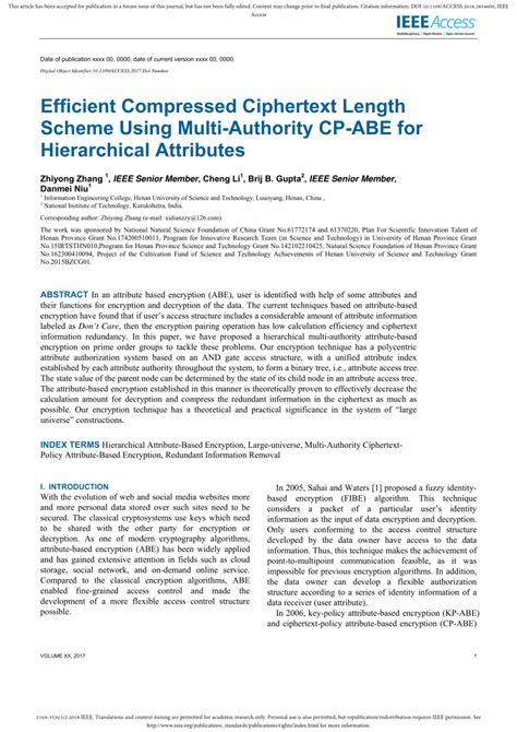 Pdf Efficient Compressed Ciphertext Lengthscheme Using Multi