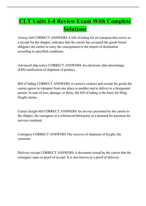 Clt Units 1 4 Review Exam With Complete Solutions Mssc Clt Stuvia Us