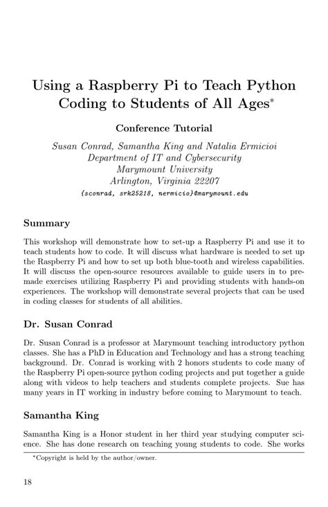 PDF Using A Raspberry Pi To Teach Python Coding To Babes Of All Ages Conference Tutorial