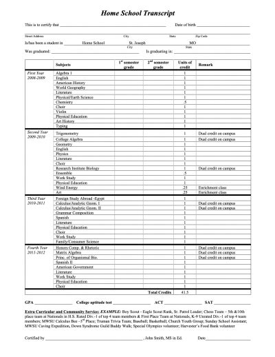 Official High School Transcripts