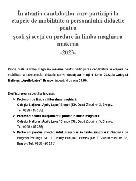 Proba Orala Inspectia La Clasa Limba Maghiara 2023 Pdf