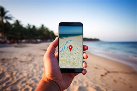 Premium AI Image Beachgoer Navigating With Phone Map A Generative AIEnhanced Stock Image For