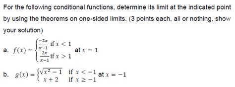 Solved For The Following Conditional Functions Determine