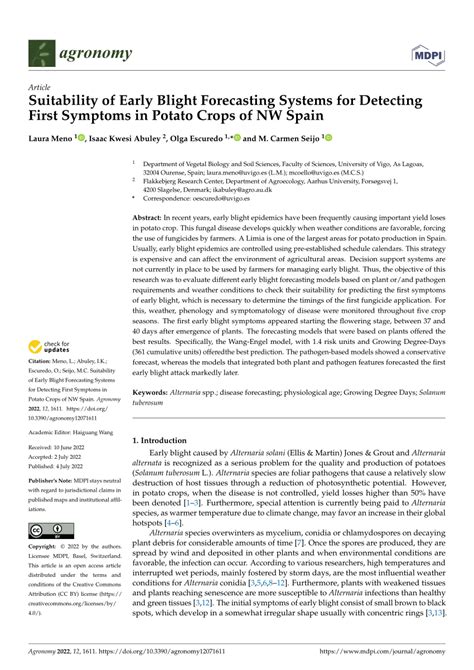 Pdf Suitability Of Early Blight Forecasting Systems For Detecting