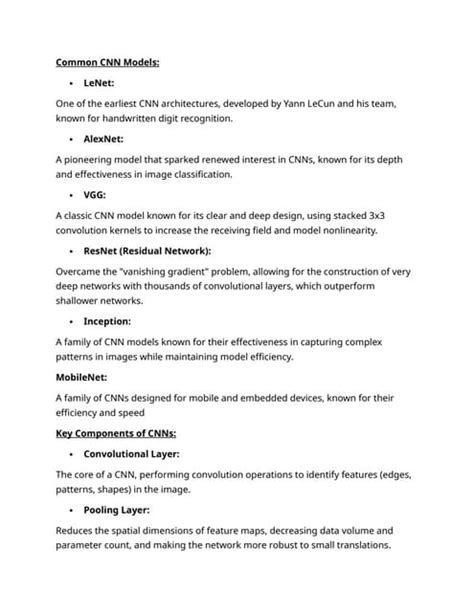 Types And Explanations Of Common Cnn Models Docx