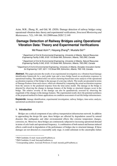 PDF Damage Detection Of Railway Bridges Using Operational Vibration Data Theory And