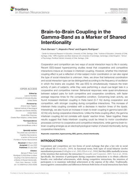 Pdf Brain To Brain Coupling In The Gamma Band As A Marker Of Shared