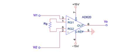 the design drawing of the ad620 amplifier with the designed value of