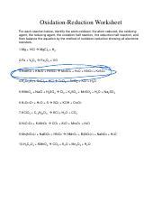 Worksheet Oxidation Reduction Pdf Oxidation Reduction Worksheet For Each Reaction Below