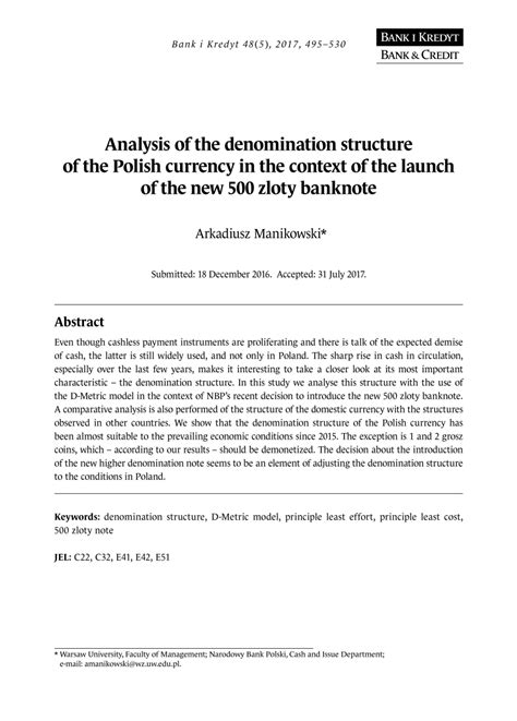 Pdf Analysis Of The Denomination Structure Of The Polish Currency In