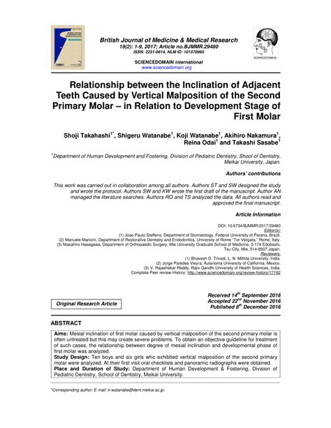 Pdf Relationship Between The Inclination Of Adjacent Teeth Caused By