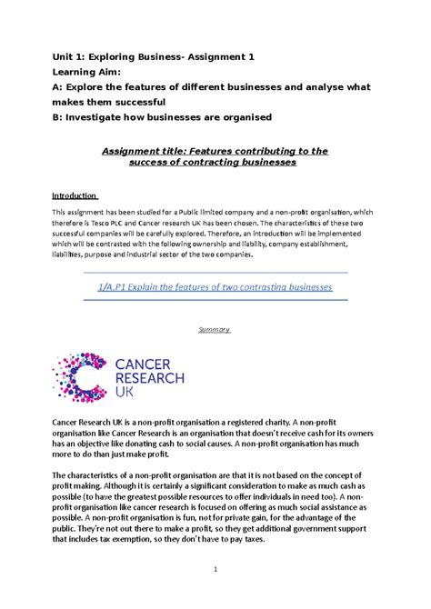 Btec Assignment Unit 1 Exploring Business Introduction In This Report I Will Cover The