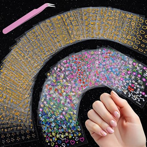 60 Sheets Cute Nail Stickers For Nail Art Design Gold