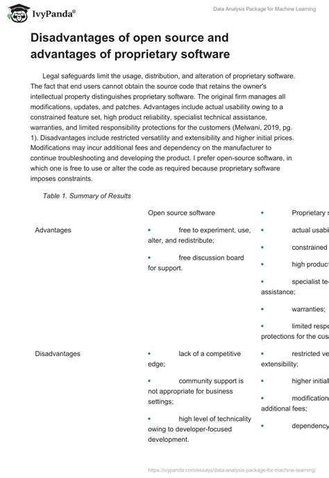 Data Analysis Package For Machine Learning 2146 Words Report Example