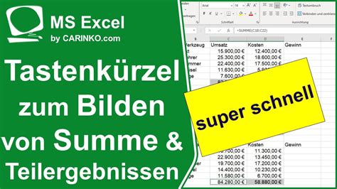 In Excel Ganz Schnell Summen Und Teilergebnisse Bilden Mit Tastenkombinationen