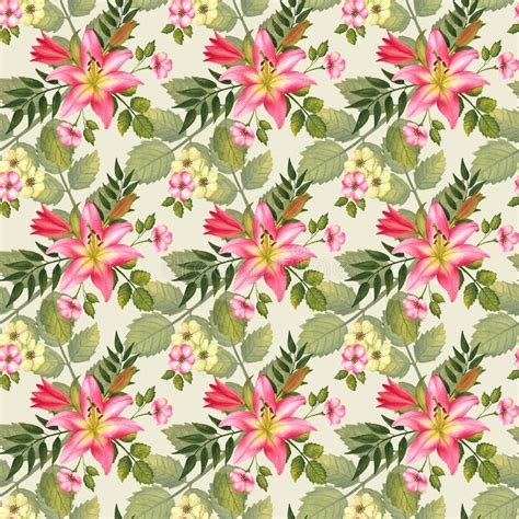 Pink Lili Flowers Seamless Pattern Fabric Pattern Digital Paper Stock Illustration