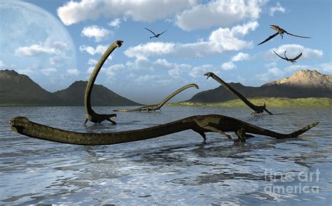 Illustration Of A Herd Of Tanystropheus Digital Art By Mark Stevenson