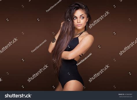 Sexy Beautiful Brunette Woman Posing Black Stock Photo Shutterstock
